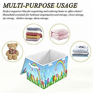 Kigai Spring Rainbow Easter Eggs Storage Basket with Lid Collapsible Storage Bin Fabric Box Closet Organizer for Home Bedroom Office 1 Pack