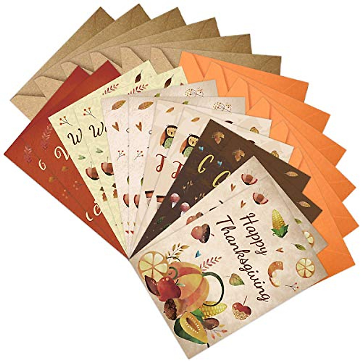 FANCY LAND 12 Thanksgiving Greeting Cards Thanksgiving Cards with Envelopes 5 X 7 for Kids Adults Friends Family