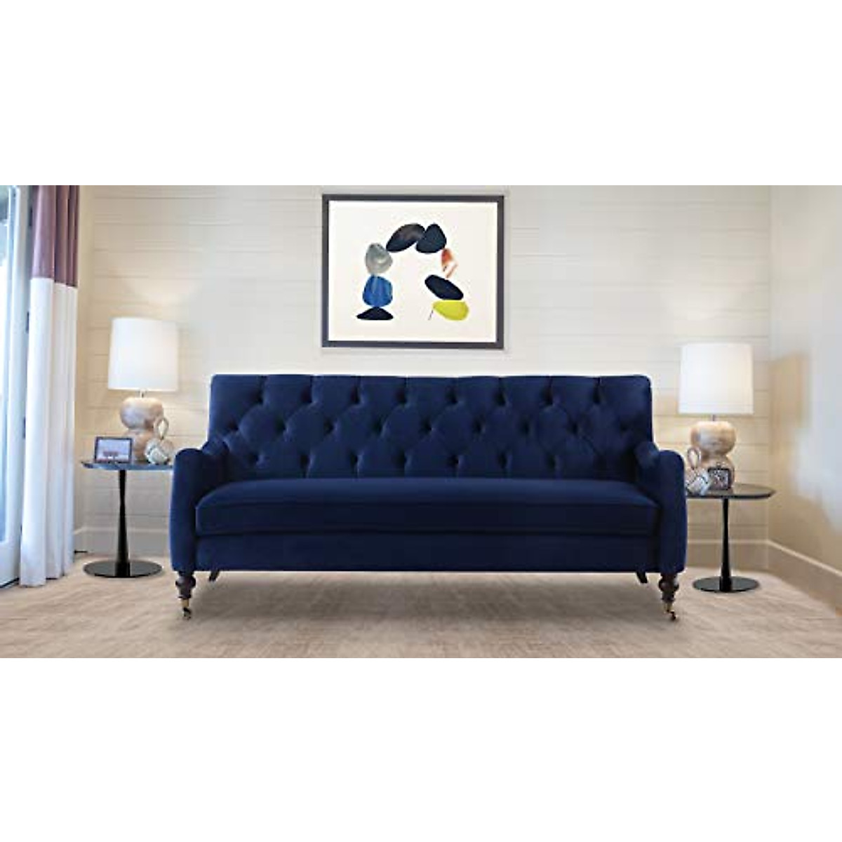 Jennifer Taylor Home Xander Tufted Sofa Metal Casters, Navy Blue