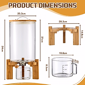 Tioncy 8L Flour and Cereal Glass Container Rice Oatmeal Dispenser Storage Container Cereal Food Storge Container with Airtight Lid Wooden Stand and Measuring Cup for Kitchen Organization Pantry Store