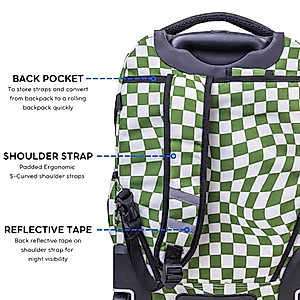 J World New York Lunar Rolling Backpack, Laptop Bag with Wheels, Matcha Checkers, 19.5"