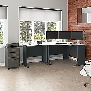 Bush Business Furniture Series A 48W Corner Desk with 36W Return and Mobile File Cabinet in Slate and White Spectrum