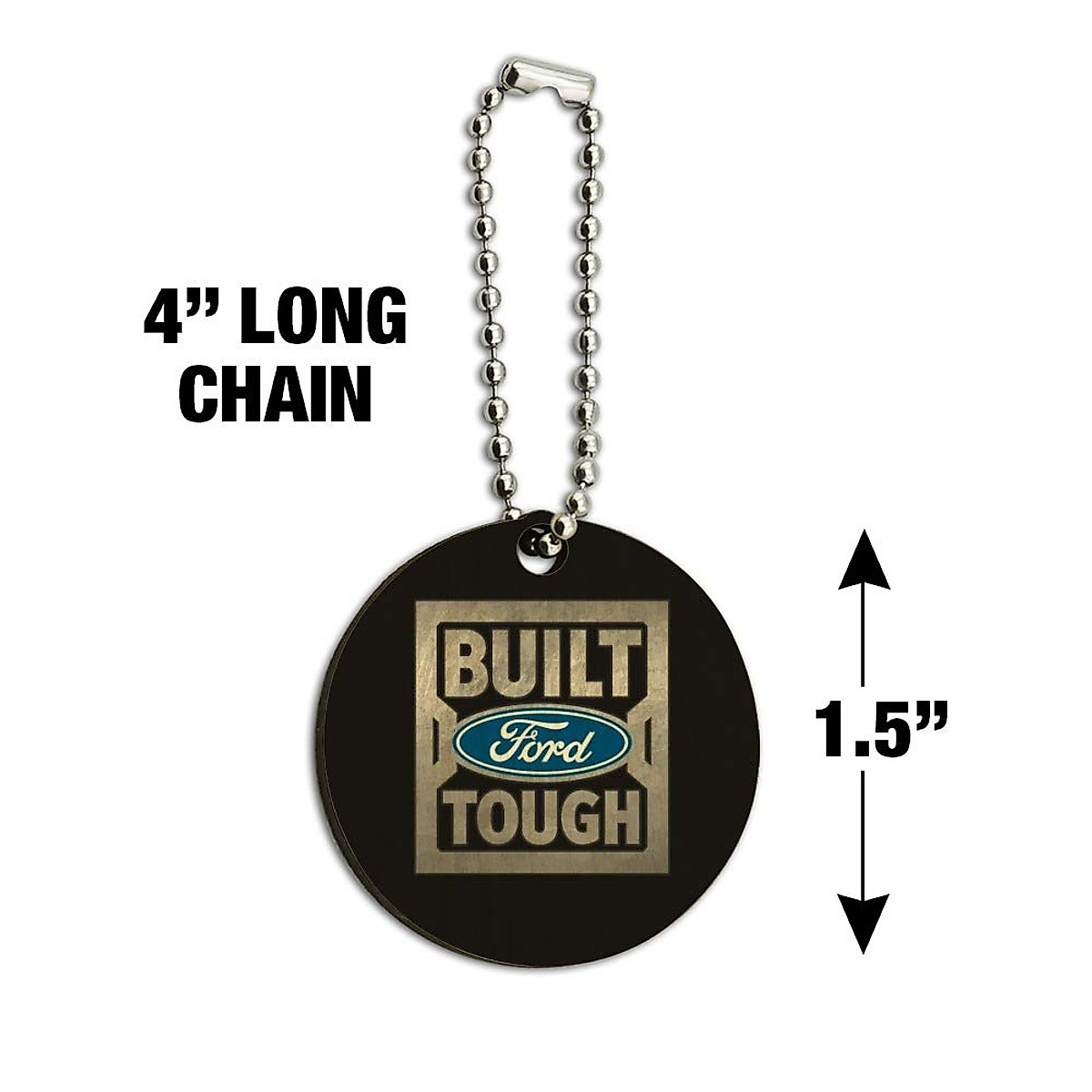 GRAPHICS & MORE Ford Built Ford Tough Wood Wooden Round Keychain Key Chain Ring