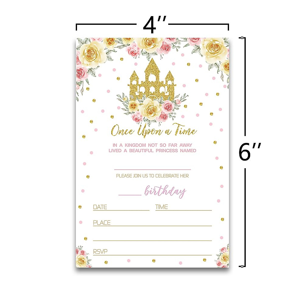 FujLoy Princess Birthday Invitation, Princess Birthday Party Invitations, Princess Party, Princess Castle Themed.（062）