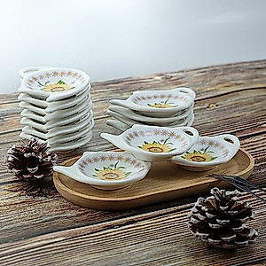 Bicuzat Floral Tea Bag Holder Tea Porcelain Accessories Teapot Shaped Tea Bag Coaster Resting Caddy Saucer 4 Inch/10cm-Sunflower and Daisy Pattern-Set of 10