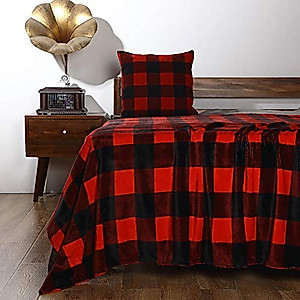 60 x 80 Inches Buffalo Plaid Throw Blanket, Flannel Fleece Throw Blanket, Checkered Soft Blankets with 2 Pieces 18 x 18 Inches Pillow Covers for Christmas Home Decor (Red and Black Plaid)
