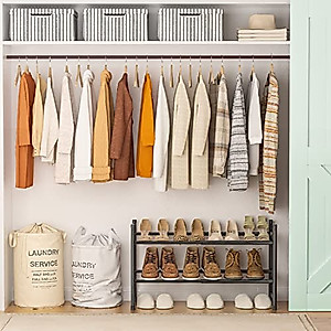 Tajsoon 2-Tier Stackable Shoe Rack Organizer, Expandable & Adjustable Metal Iron Shoes Storage for Entryway Doorway, Black