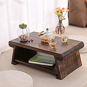 CHABUDAI Japanese Antique Tea Table Folding Legs Asian Floor Low Tea Table Wood (Middle: 68x35x28cm, ONE)