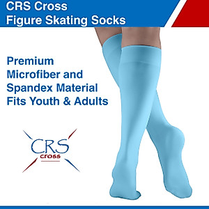 CRS Cross Figure Skating Socks (2 Pair) Premium Knee High Tights for Ice Skates, Footed Skate Socks, Ice Skating Socks, Dance (Bracket Blue)