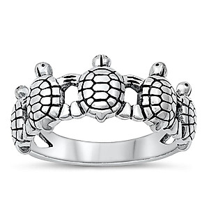 Sterling Silver Women's Turtle Family Ring Polished 925 Band 10mm Size 6