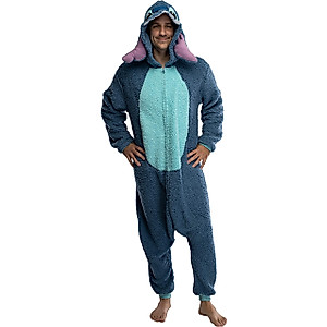 Disney Lilo & Stitch Adult Stitch Kigurumi Cosplay Costume Sherpa Union Suit Pajama Outfit (L/XL) Blue