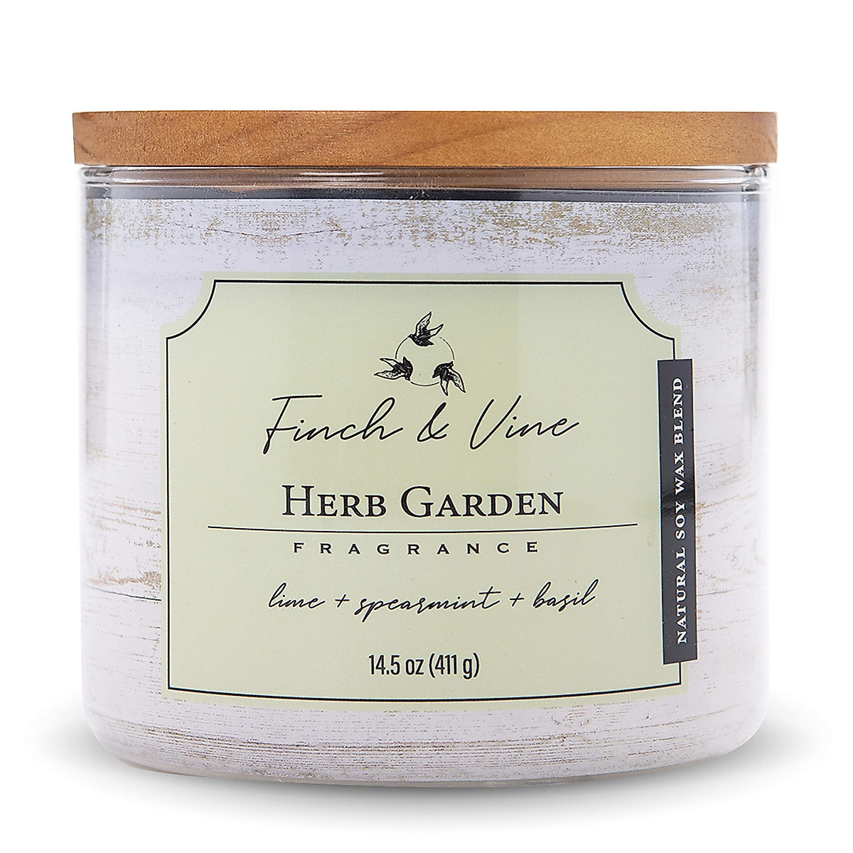 Carolina Candle Herb Garden Scented Jar Candle, Finch & Vine Collection, 3 Wick, 14.5 oz - Up to 60 Hours Burn