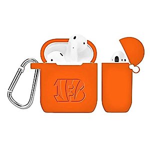 GAME TIME Cincinnati Bengals Engraved Silicone Case Cover Compatible with Apple AirPods Gen 1&2 (Orange)