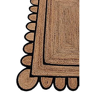 ROYAL ARTS & CRAFTS 2x3,3x5,4x6,5x7,6x9,8x10,9x12 Black Color Scalloped Design Jute Rug Kitchen Rug/Patio Rug/Hallway Rug/Entryway Rug/Outdoor Rug (4x6 Ft Area Rug)
