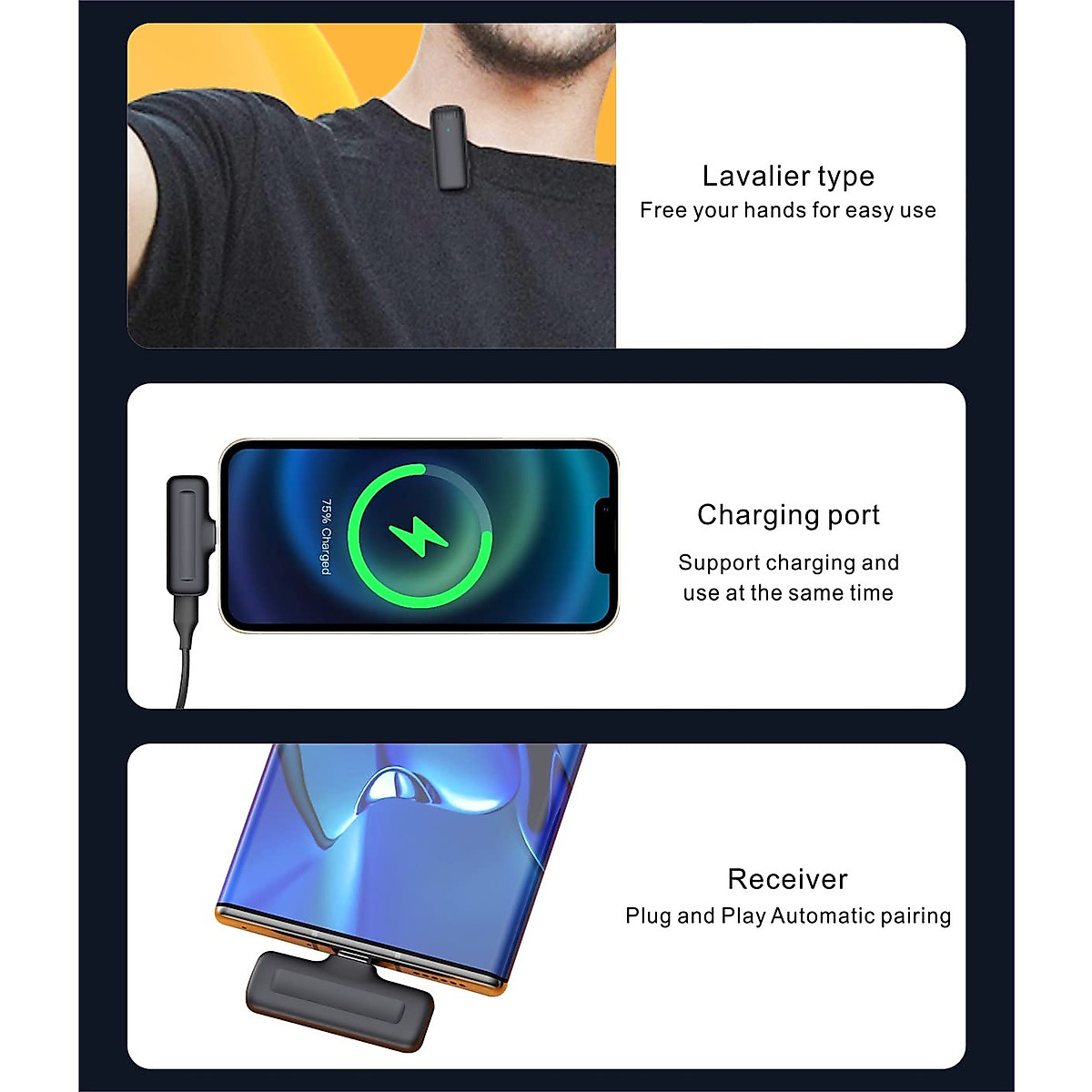 Wireless-Lavalier-Microphone Charging-Case for iPhone - ipad YouTube TikTok Podcast Video Recording Conference Vlogging Church Interview Teaching 2 in 1 Plug-Play Mic