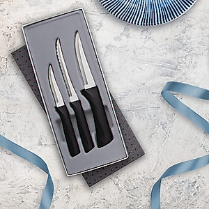 Rada Cutlery Anthem Series Kitchen Knife Set Stainless Steel Knives with Ergonomic Black Resin Handles, Set of 3