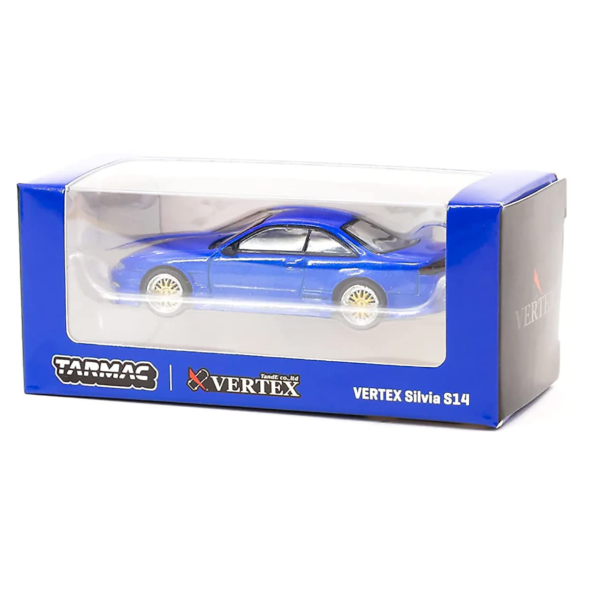 Vertex Silvia S14 RHD (Right Hand Drive) Blue Metallic Global64 Series 1/64 Diecast Model Car by Tarmac Works T64G-018-BL