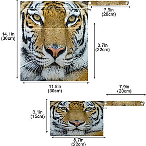 visesunny Tiger 2Pcs Wet Bag with Zippered Pockets Washable Reusable Roomy for Travel,Beach,Pool,Daycare,Stroller,Diapers,Dirty Gym Clothes, Wet Swimsuits, Toiletries