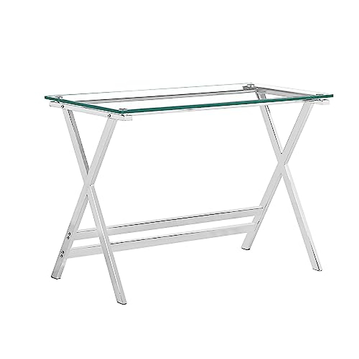 SMARTIK Modern Glass Computer Desk, Clear Study Table - Gaming Desks, Study Desk, and Workstation Table for Small Spaces - Stainless Steel Frame 43.5" x 21.7" x 29.9"