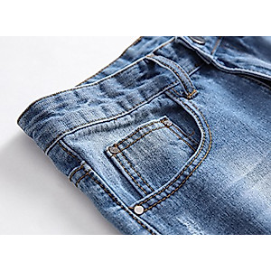 Enrica Men's Ripped Distressed Destroyed Straight Fit Washed Denim Jeans(405 Blue, 44)