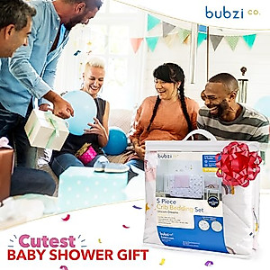 Crib Bedding Sets for Girls 5 Pieces Includes Baby Crib Sheets x2, Cotton Quilt, Baby Blanket & Bonus Wall Decal Set