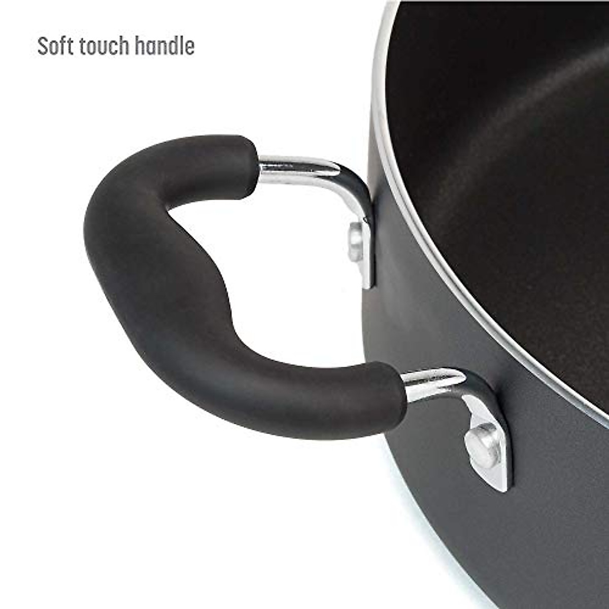 Goodful Aluminum Non-Stick Sauté Pan Jumbo Cooker with Helper Handle and Tempered Glass Steam Vented Lid, Made Without PFOA, Dishwasher Safe, 5-Quart, Charcoal Gray