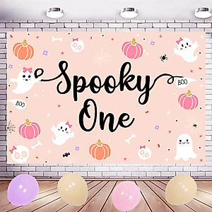 Fangleland Halloween Spooky One 1st Birthday Decorations for Girls - Pink and Purple Balloons Garland Arch Kit Ghost Balloons Backdrop, First Bday Party Supplies for One Year Old Girl