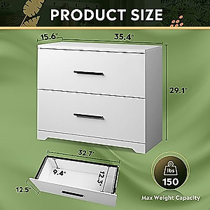 DEVAISE 2 Drawer Wood Lateral File Cabinet with Anti-tilt Mechanism, Storage Filing Cabinet for Home Office, White