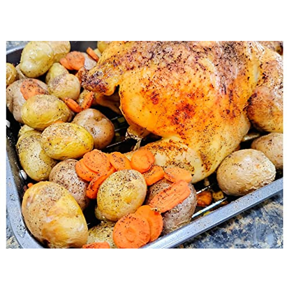 Deluxe Non Stick Roaster/Roasting Pan with Handles and Grill Rack, Excellent for Turkeys, Hams and Chickens 14.5" x 11.5", Black