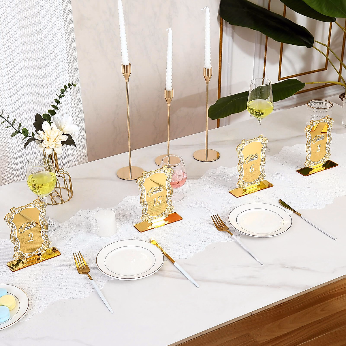 15 pcs Modern Arch Gold Table Numbers for Wedding Reception， Acrylic Signs and Holders ，Perfect for Centerpiece, Reception, Decoration, Party, Anniversary, Event（4x6 Inch）