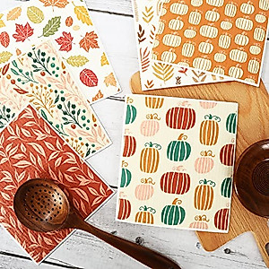 Whaline 6Pcs Thanksgiving Swedish Dishcloths Fall Harvest Boho Kitchen Dish Towel Pumpkin Maple Leaf Reusable Washable Cotton Cloth for Autumn Kitchen Washing Counter Cleaning, 6.7 x 7.7 Inch