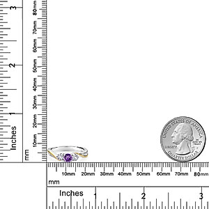 925 Silver and 10K Yellow Gold Purple Amethyst White Created Sapphire and White Lab Grown Diamond 3 Stone Engagement Ring For Women (0.54 Cttw, February Birthstone, Available In Size 5, 6, 7, 8, 9)