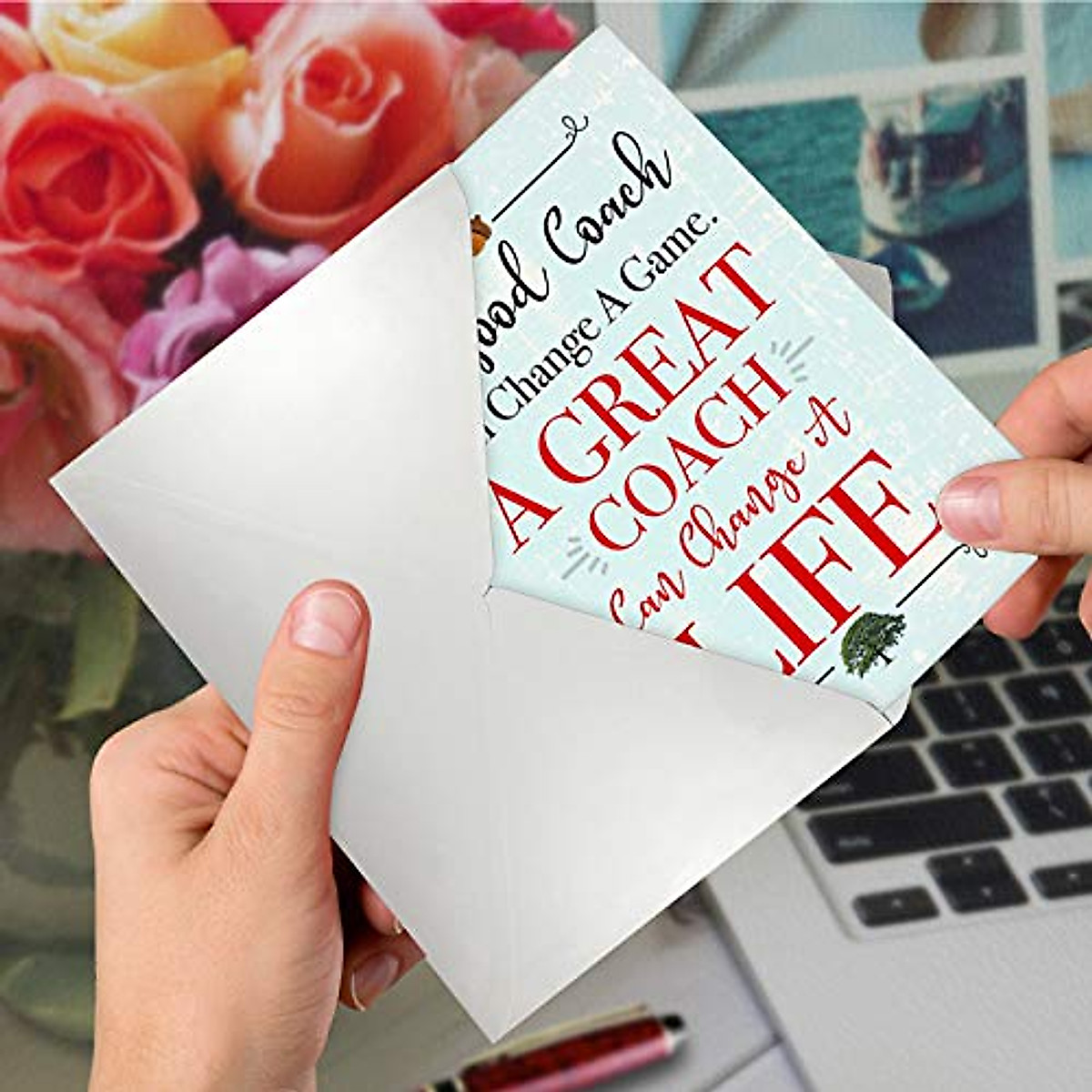 NobleWorks - 1 Thank You Notecard for Teacher - Team Sports Gratitude, Student Athlete Appreciation Card with Envelope, Notes for Mentors and Instructor - Life-Changing Coach C3127TYG