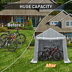 MESTYL 10x10 FT Heavy Duty Carport Outdoor Storage Shed with Roll-up Zipper Door and Ventilated Windows,Waterproof and UV Resistant Portable Garage,Motorcycle ATV Bike Tent Shelter Garden Tools,Gray