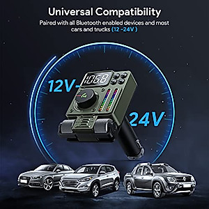 LENCENT FM Bluetooth 5.3 Transmitter for Car, Adjustable Treble and Bass Sound Music Player, Bluetooth Car Adapter for Hands Free Calls, Supports PD30W Fast Charging, U Disk, Siri Google Assistant