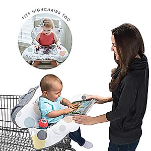 Lulyboo Baby Shopping and Grocery Cart and Highchair Cover Features iPad Cell Phone Tablet Device Clear Pockets for Toddler - Machine Washable Cover Folds Into Bag Fit Most Carts and Chairs