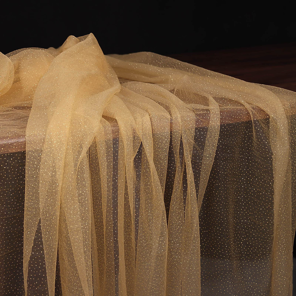 HAVII 60" x 8 Yards Golden Glitter Tulle Fabric Rolls Sequin Sheer Fabric for Bridal Veil Wedding Arch Backdrop Decor Tutu Skirts DIY Sewing Craft