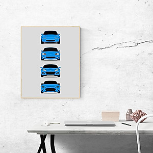 Custom Car Posters History of Mazda Miata MX-5 Generations and Handmade Print of NA Miata, NB Miata, NC Miata, ND Miata - Mariner Blue, 8x10" Satin Print (Unframed) - Gift for Car Enthusiast