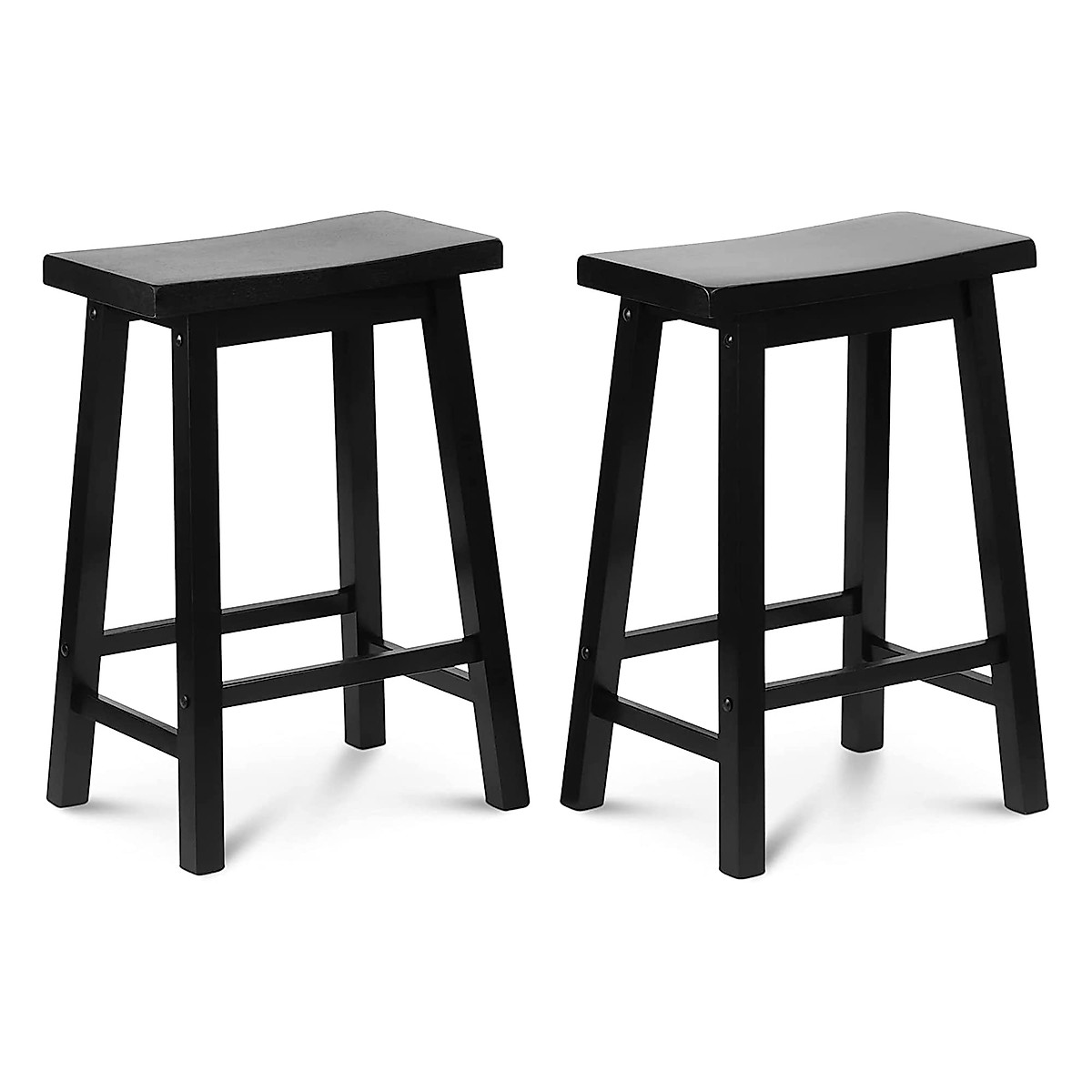 PJ Wood Classic Modern Solid Wood Backless Saddle Seat, 24 Inches Tall Easy Assemble Counter Stool with Durable Construction, Black (2 Pack)