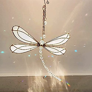 XinTX Dragonfly Crystal Suncatcher Rainbow Maker Prism,Hanging Crystals Ornament for Window Garden Home Decor (Dragonfly)