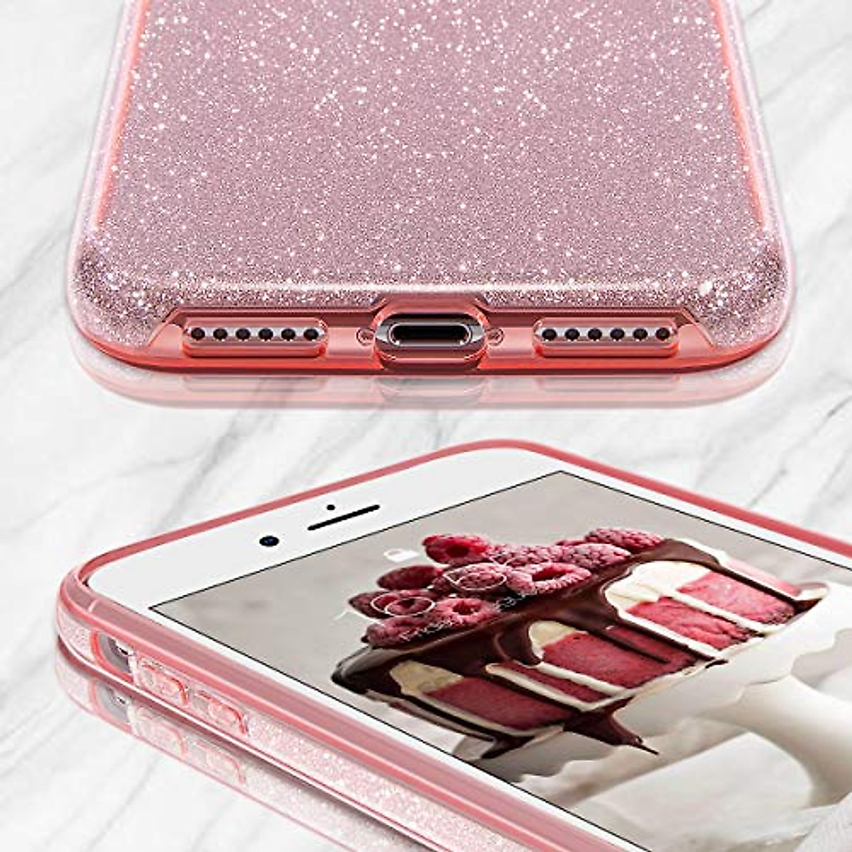 MATEPROX iPhone Se 2022 case,iPhone SE 2020 case,iPhone 8 case,iPhone 7 Glitter Bling Sparkle Cute Girls Women Protective Case for 4.7" iPhone 7/8/SE (Pink)