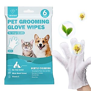 Vannon Extra Thick Pet Bathing Wipes for Dogs & Cats, Cleaning & Deodorizing Grooming Gloves, Nourish Fur Glove Wipes for Daily Care and Traveling, Rinse Free, Unscented, 6 PCS