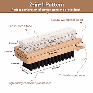 Foot Scrubber Brush with Pumice Stone for Feet Hands, Wooden Cleaning Fingernail Scrub Brush, Finger Toes Nails Cleaner Brushes with Stiff Bristles for Scrubbing Fingernails 2 in 1 Manicure Pedicure