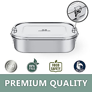 Stainless Steel Lunch Box-1200ML Metal Leak Proof Bento Container for Sandwich Storage, Meal, Rice, Snack-Perfect Sized for Kids, Adults, Men, Women, Boys-2 Compartments-Removable Divider