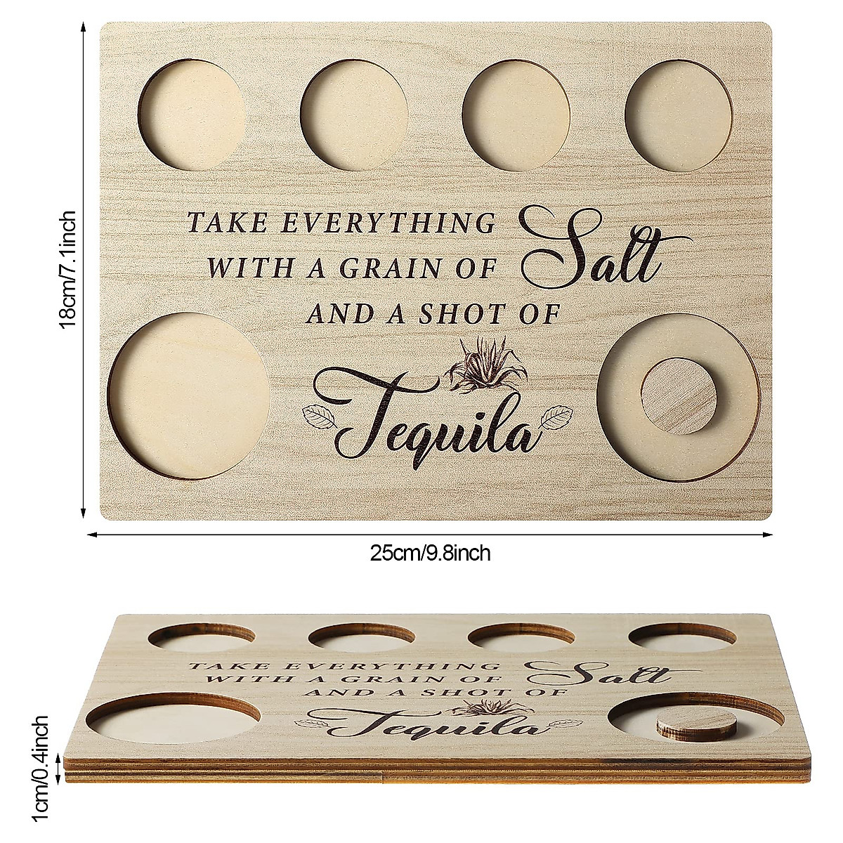 Shot Glasses Serving Tray Wooden Flight Tray Glass Holder Shot Glasses Board Bar Serving Trays for Bar Restaurant Party Family Gathering Can Display Men Women Friends Gifts(Wood Color,9.9 x 7 Inch)
