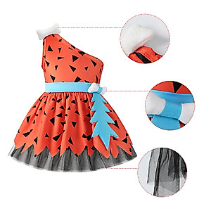 Obavioy Baby Girl Caveman Costume Toddler Cavegirl Dress with Bone Headband Hair Clips Halloween Party Outfit Orange 12-18 Month