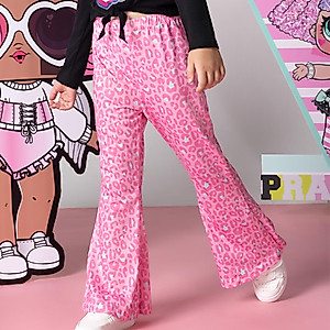 L.O.L. Surprise! Girls 2 Piece Outfits Tie Knot Long Sleeve Tee Top and Heart Pink Bell Bottom Flared Pants Set Black 8-9 Years