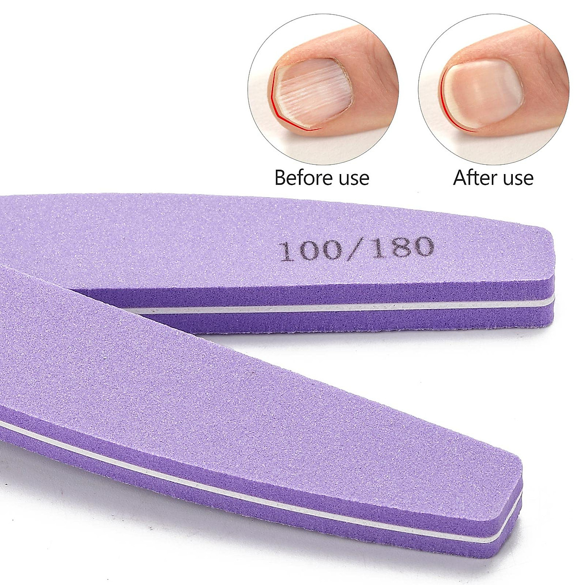 20 Pack Nail Buffer 100/180 Grit Washable Double Sided Nail Sanding Block File for Acrylic Natural Gel Nails, Purple