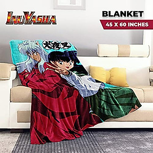 JUST FUNKY Inuyasha Fleece Throw Blanket | 45” x 60” Inches | Featuring Half Dog Demon and Half Human Inuyashaand Kagome | Bed Couch Decor | Officially Licensed