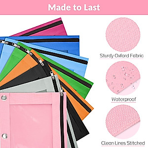 Sooez Pencil Pouch for 3 Ring Binder, 2 Pack Binder Pencil Pouch with Clear Window Pencil Bags with Zipper & Reinforced Grommets, Pencil Case for Binder Pink & Grey